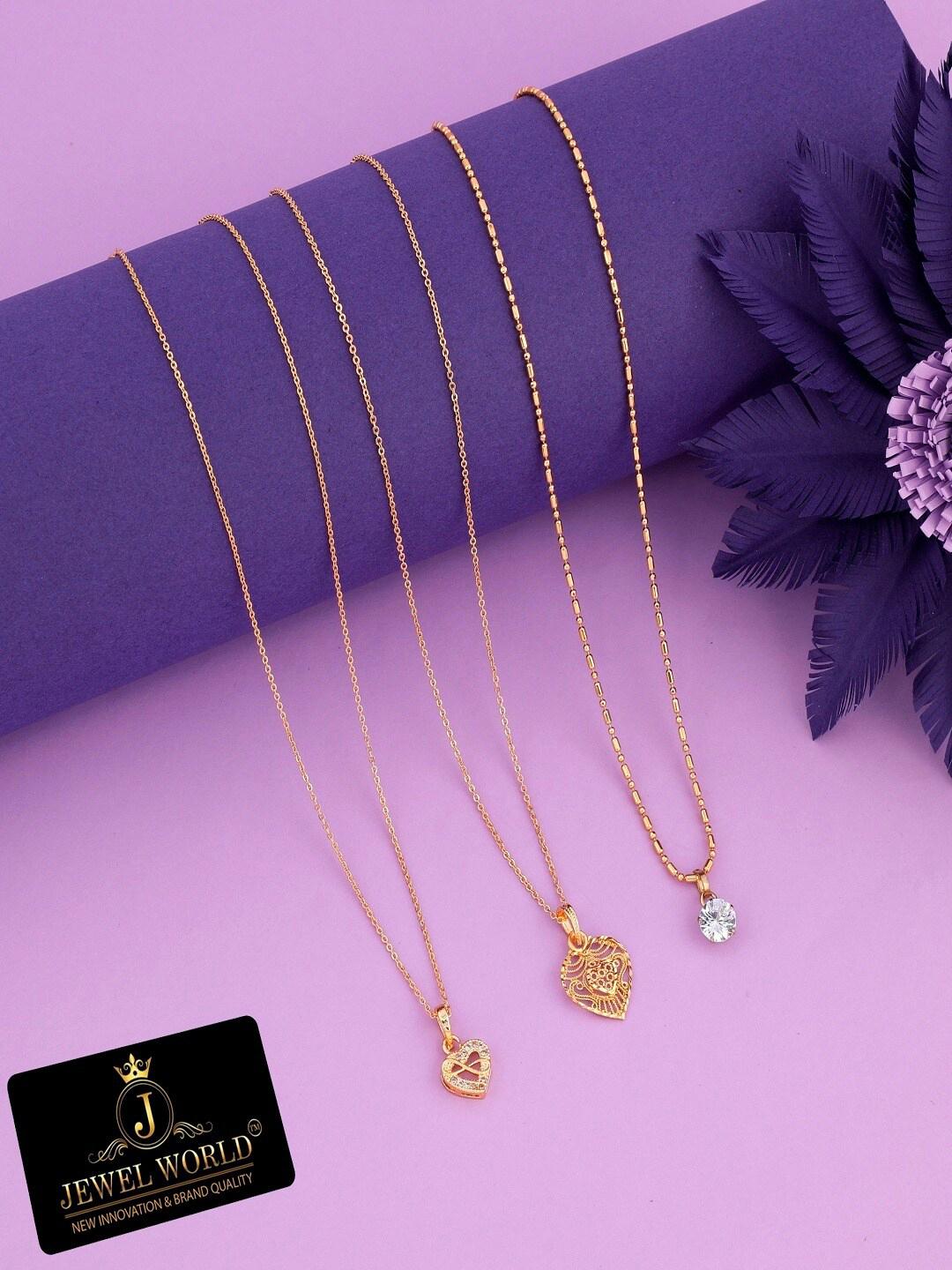 Buy JEWEL WORLD Set Of 3 Gold Plated Stone Studded Chains - Necklace ...