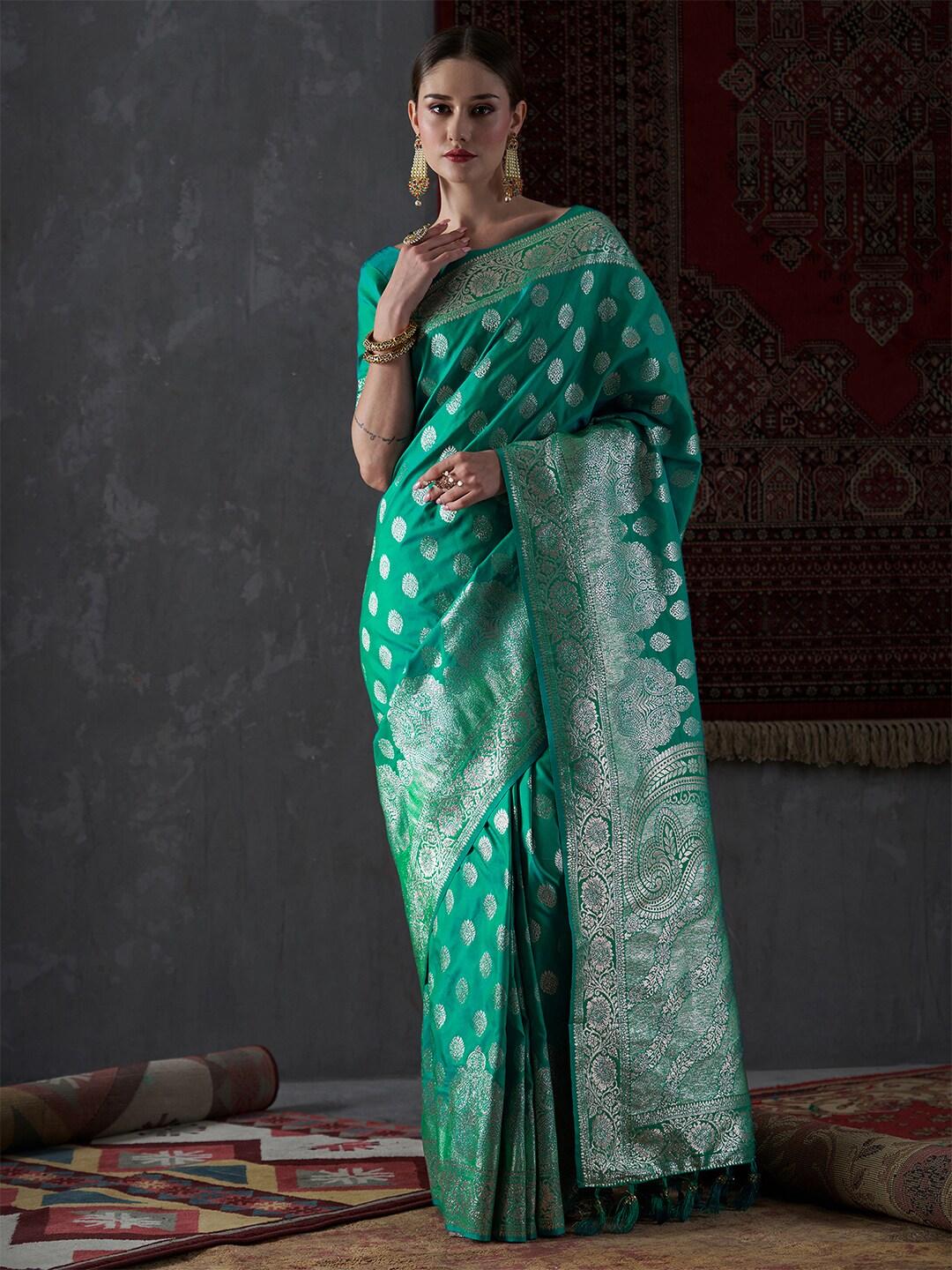 Buy Mitera Ethnic Motifs Woven Design Zari Silk Blend Kanjeevaram Saree ...