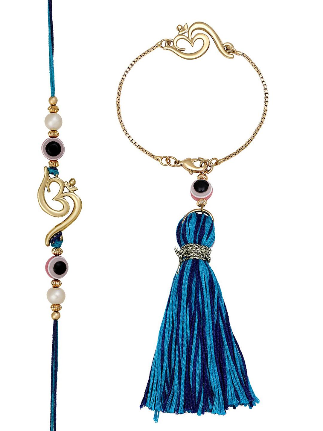 Buy Mahi Unisex Set Of 2 Evil Eye & Om Charm Thread Rakhis - Rakhi for ...