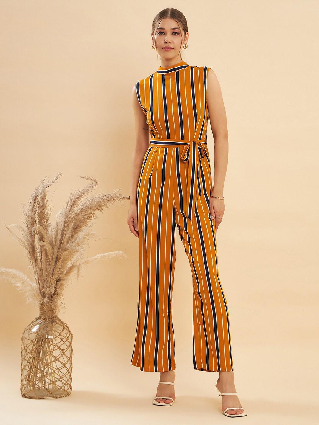 Buy KASSUALLY Orange Coloured & Navy Blue Striped Basic Jumpsuit ...