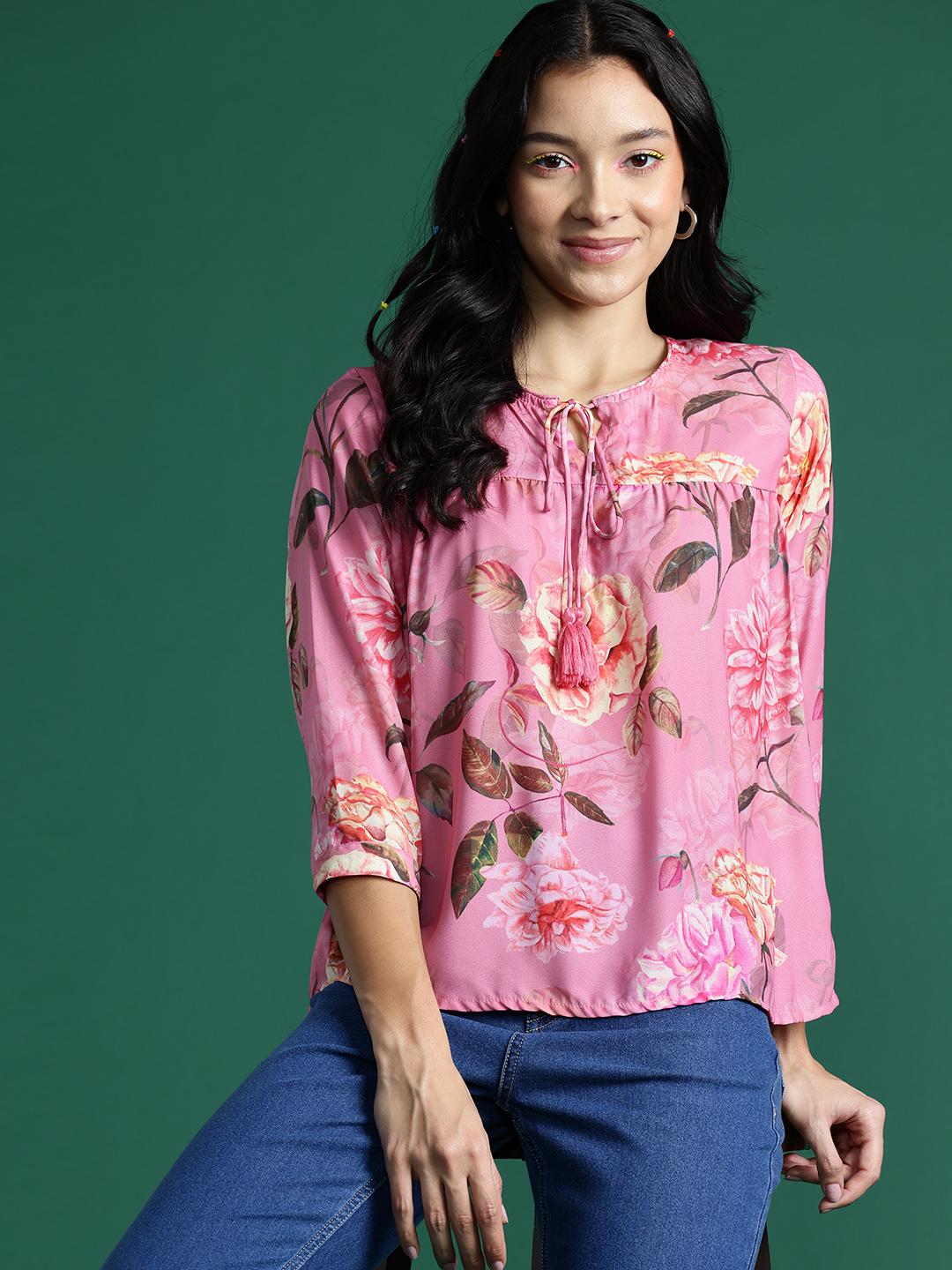 Buy DressBerry Floral Print Tie Up Neck Top - Tops for Women 23977650 ...
