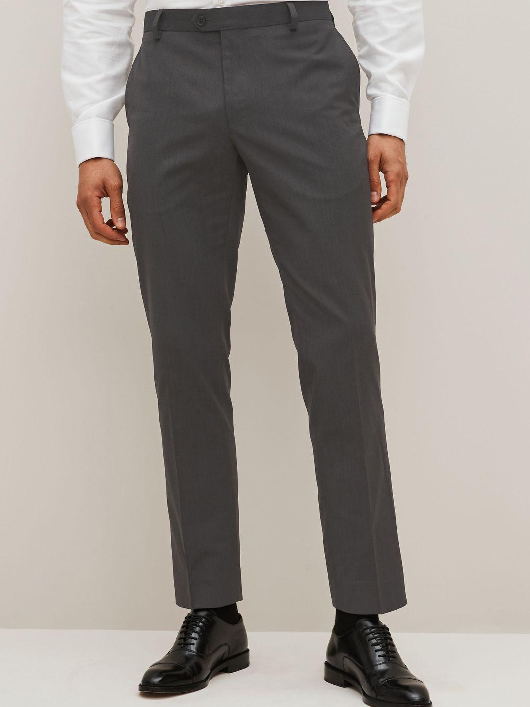 Buy NEXT Men Charcoal Grey Slim Fit Solid Formal Trousers - Trousers ...
