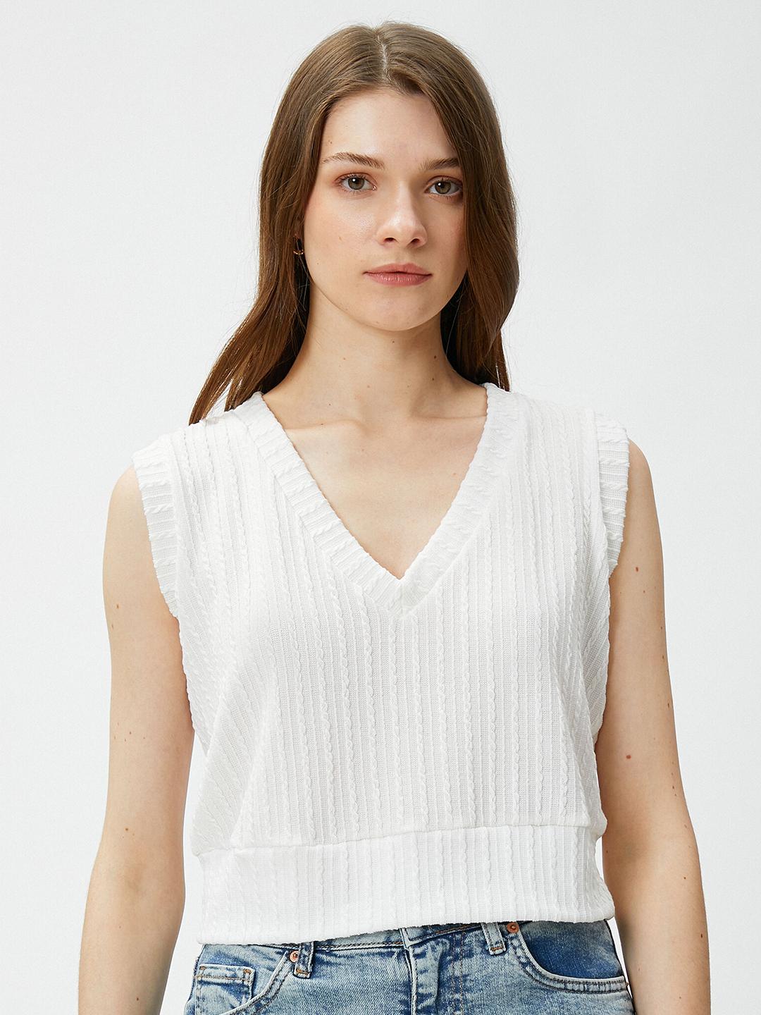 Buy Koton Self Designed V Neck Sleeveless A Line Top - Tops for Women ...