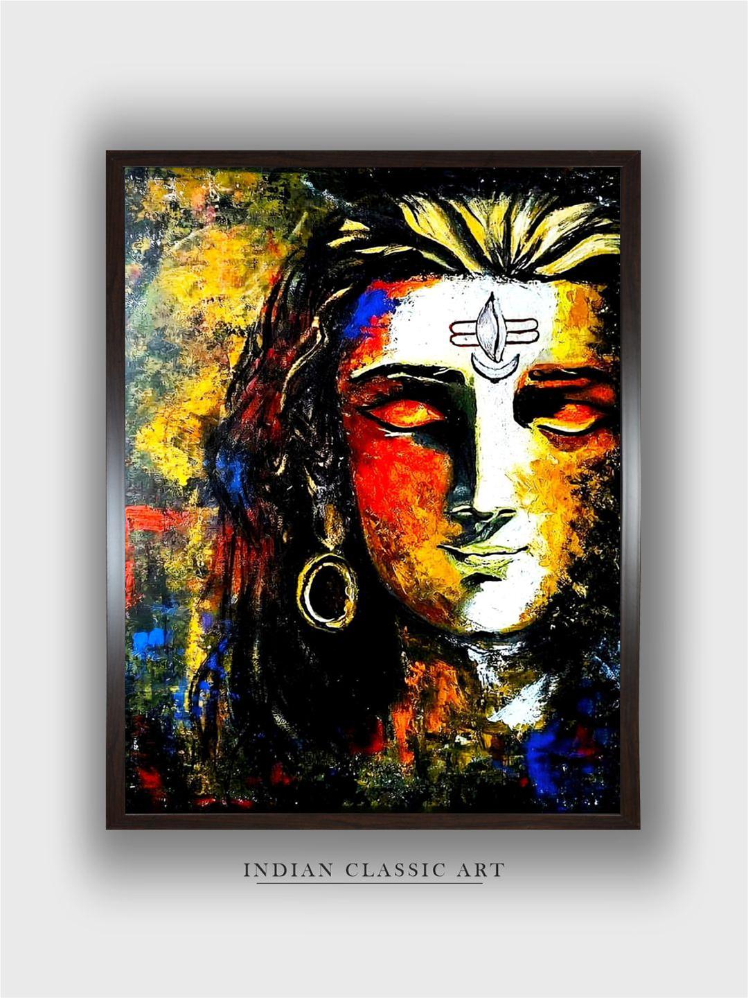 Buy INDIAN CLASSIC ART Black & Yellow Lord Shiva Painting Canvas Wall ...