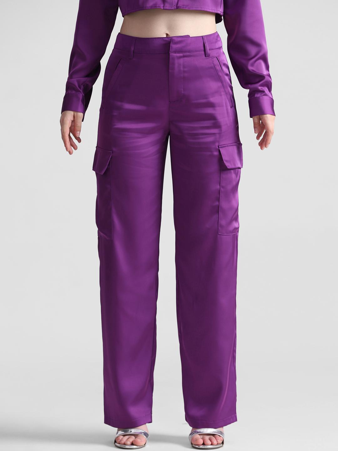 Buy ONLY Women High Rise Plain Straight Fit Cargos - Trousers for Women ...