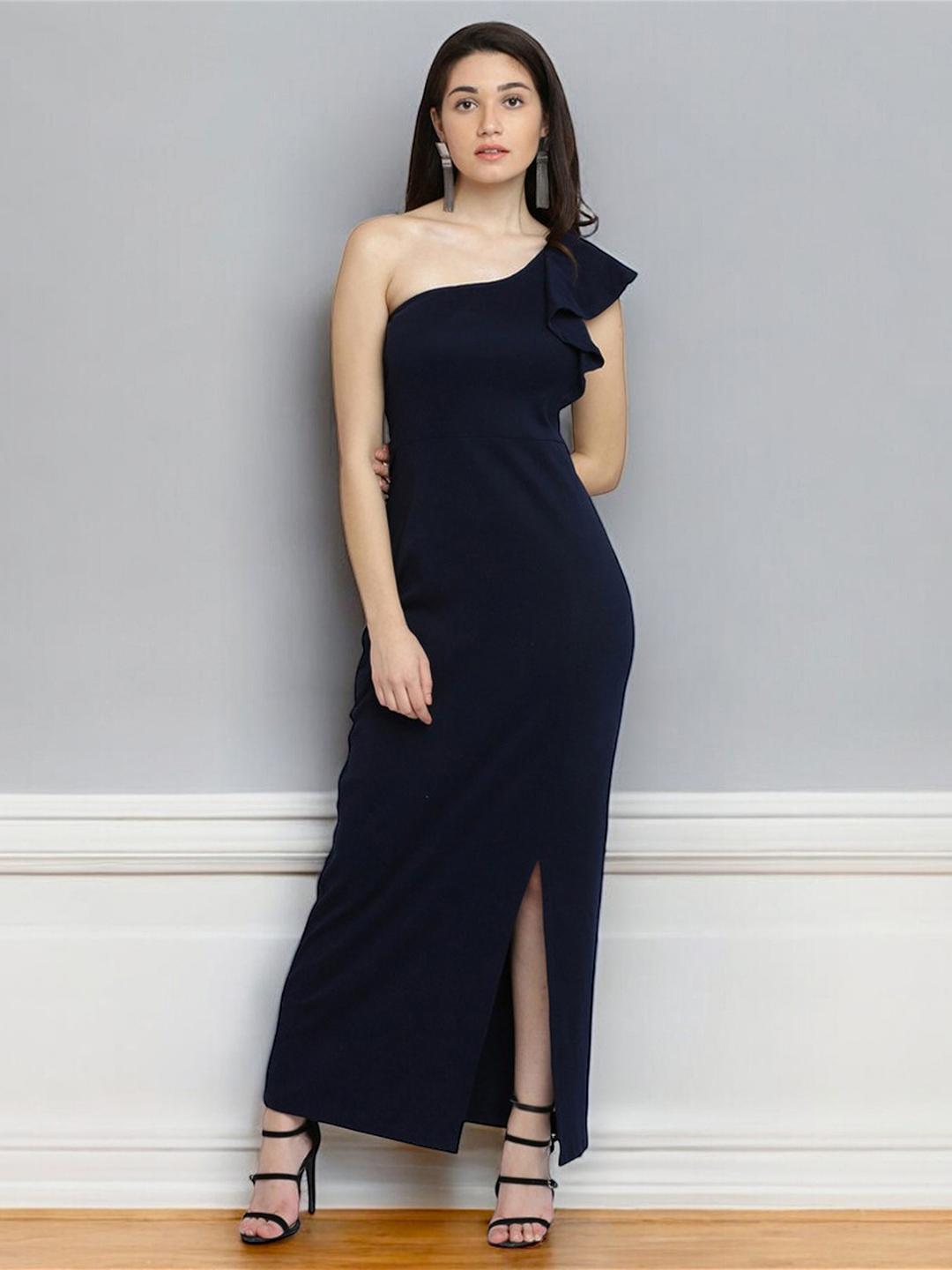 Buy Miss Chase Women Navy Blue Solid Maxi Dress - Dresses for Women ...