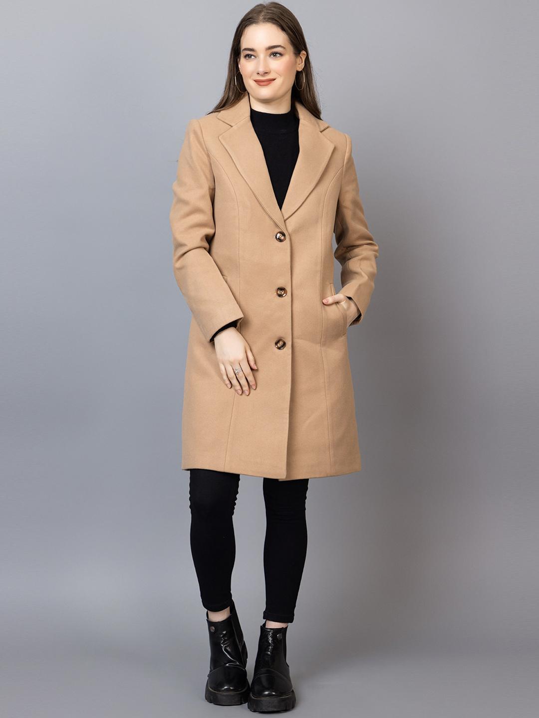 Buy Dlanxa Notched Lapel Collar, Long Sleeves, Woolen Winter Trench Coat - Coats for Women ...