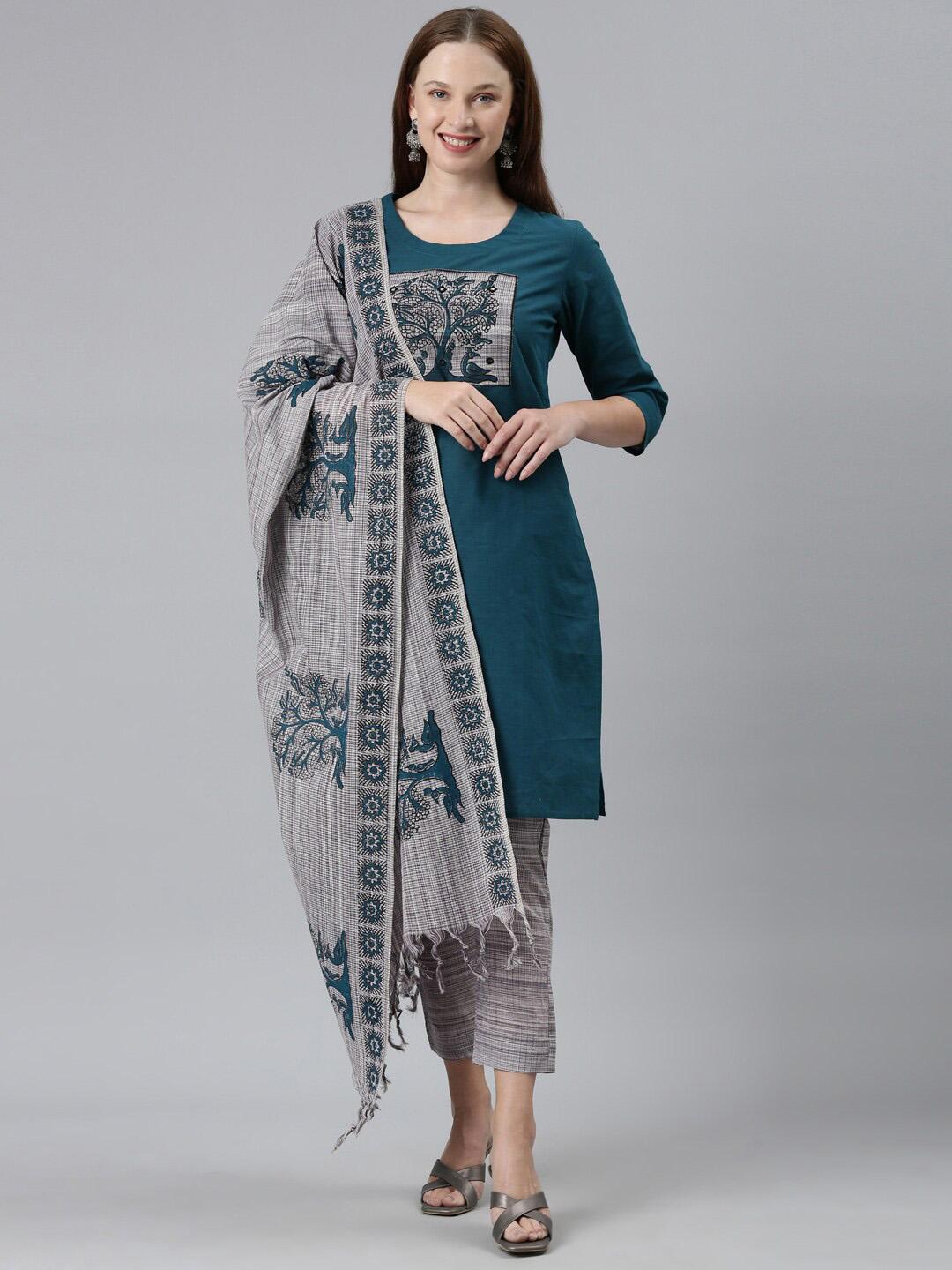 Buy FLAVIDO Ethnic Motifs Printed Pure Cotton Kurta With Trousers ...