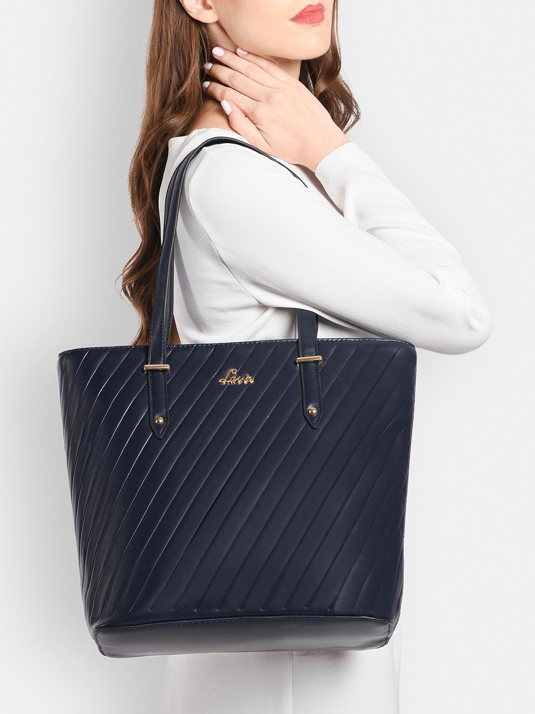 Buy Lavie Yalta Women Navy Blue Self Design Structured Shoulder Bag ...