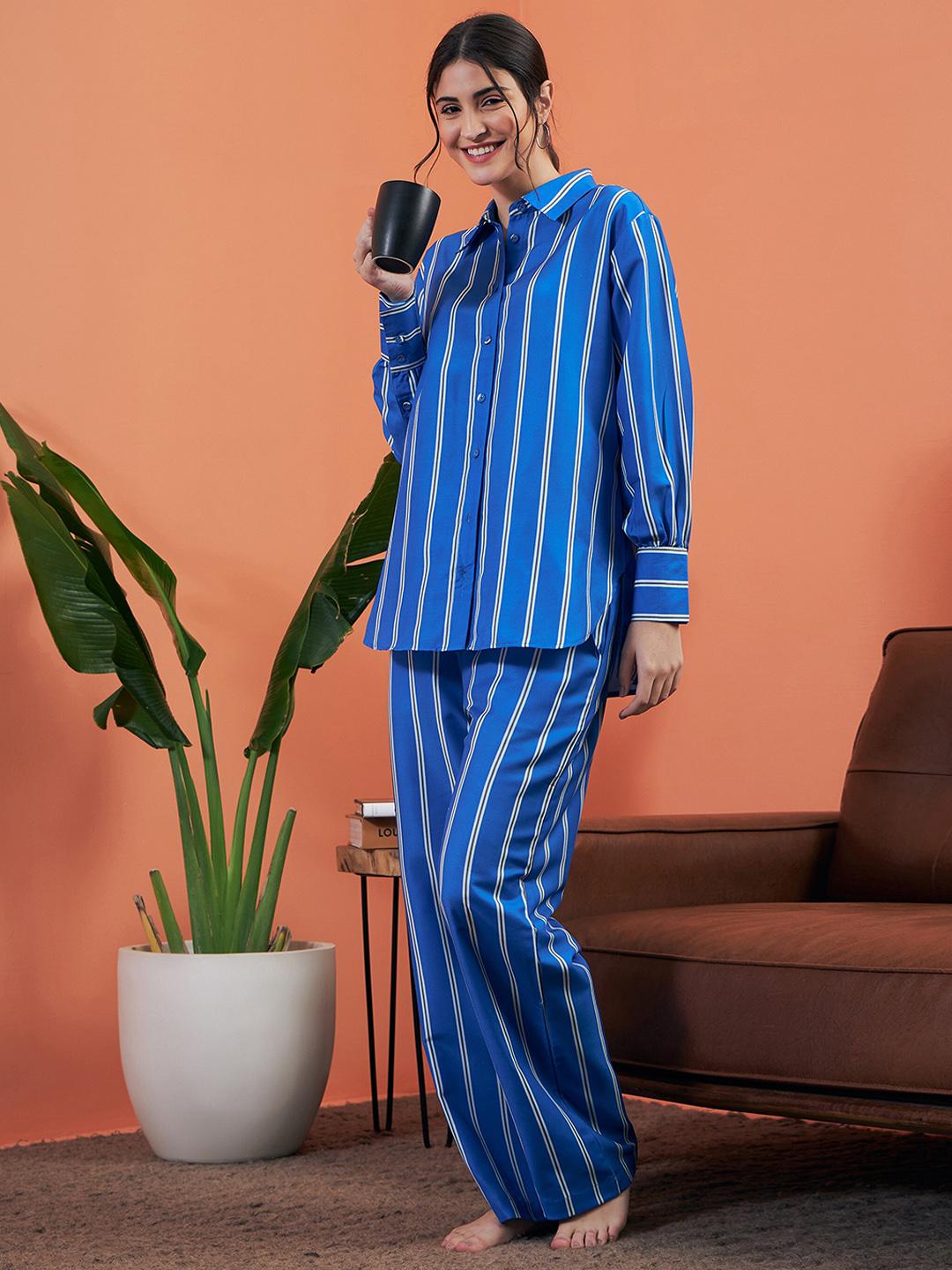 Buy SASSAFRAS Alt Laze Striped Spread Collar Night Suit - Night Suits ...