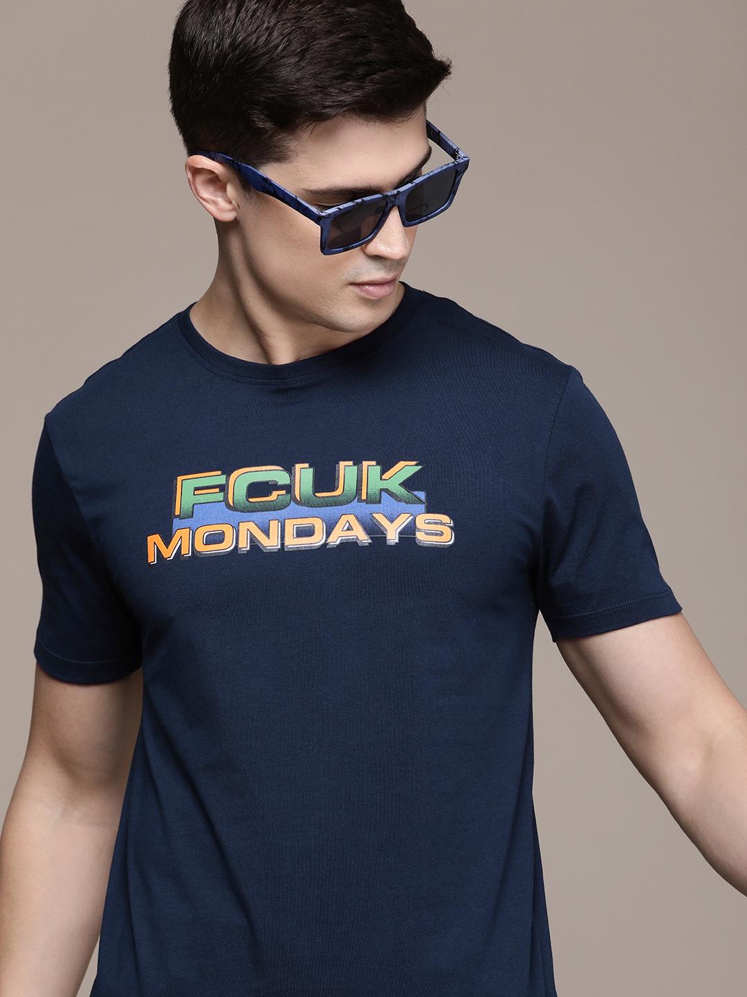 Buy FCUK Brand Logo Printed Pure Cotton T Shirt - Tshirts for Men ...