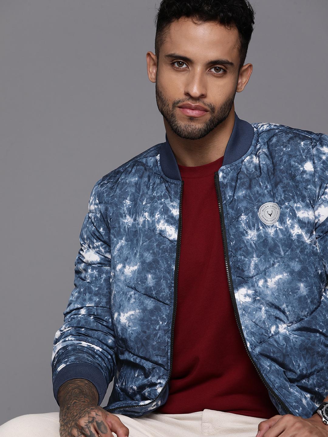 Buy Allen Solly Tie Dye Printed Stand Collar Padded Bomber Jacket ...