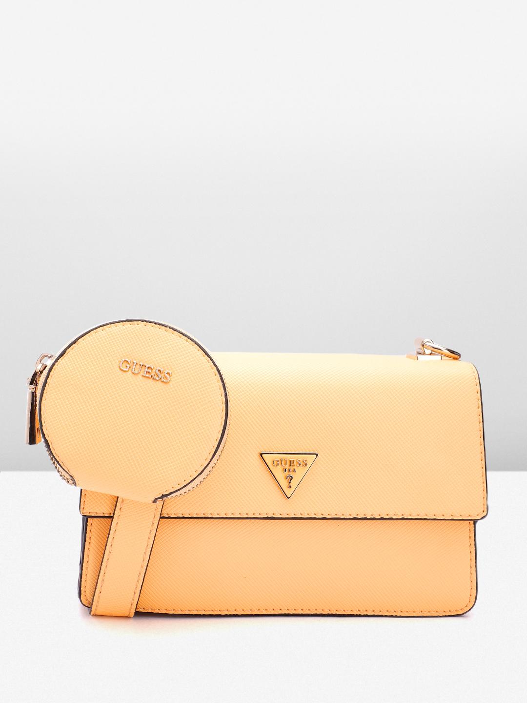 Buy GUESS Peach Coloured Textured PU Structured Sling Bag - Handbags ...