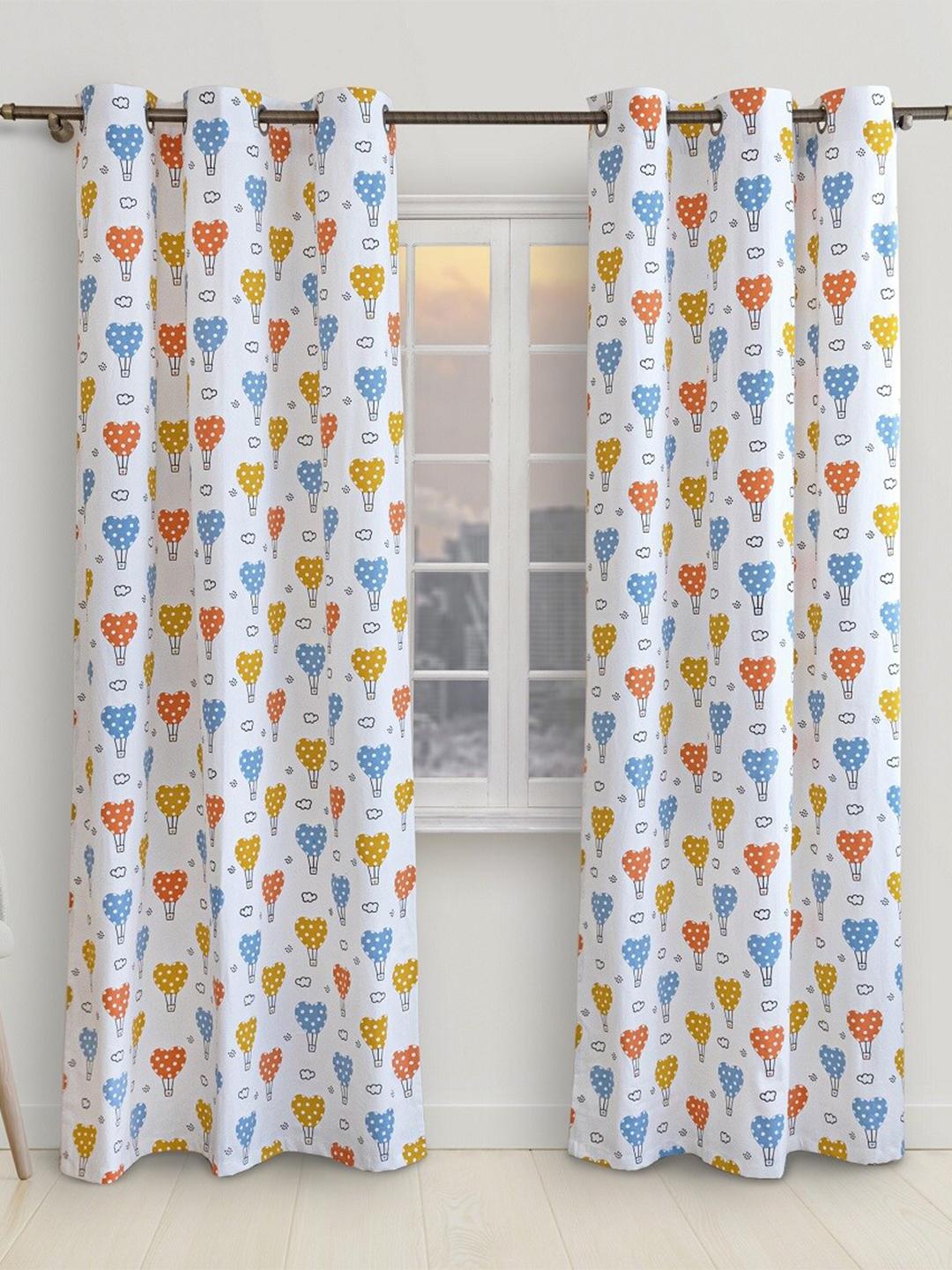 Buy HOMEMONDE White & Blue 2 Pieces Quirky Room Darkening Window ...