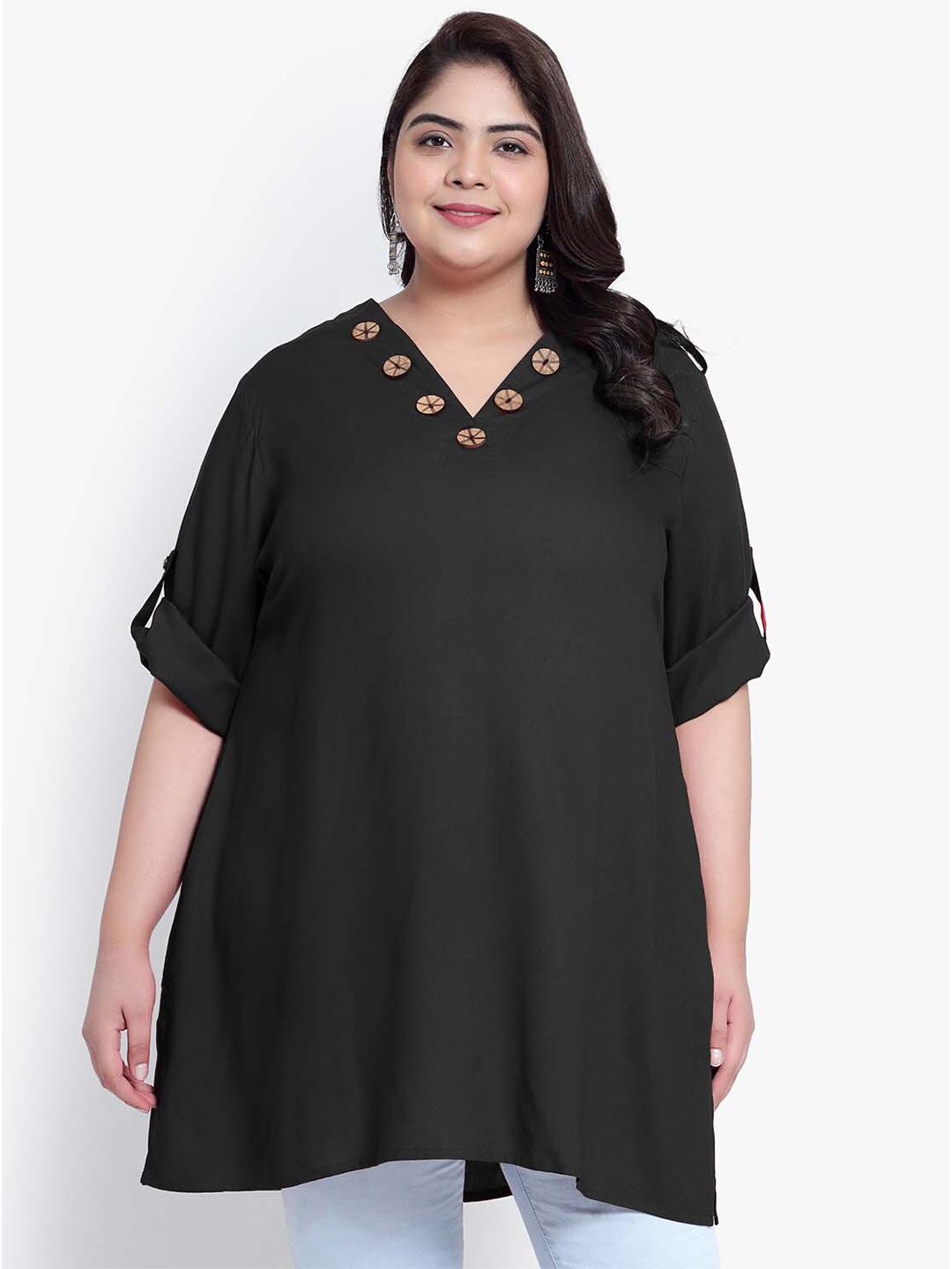 Buy Indietoga Plus Size Casual Roll Up Sleeves Longline Tunic - Tunics ...