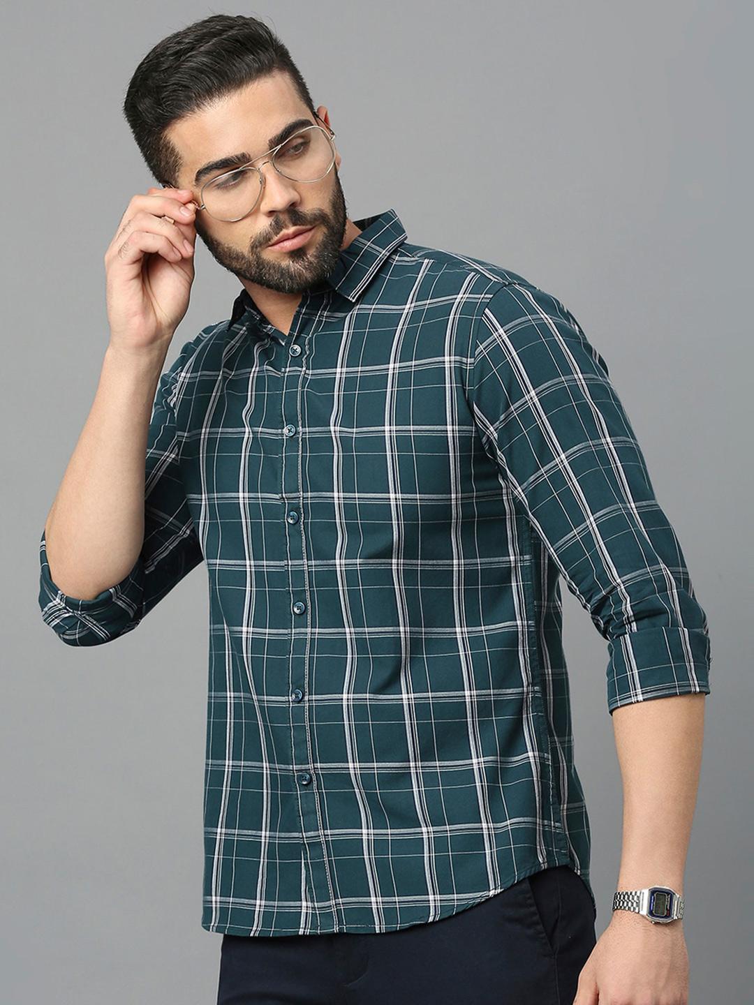 Buy Harvard Green Classic Slim Fit Tartan Checks Opaque Pure Cotton ...