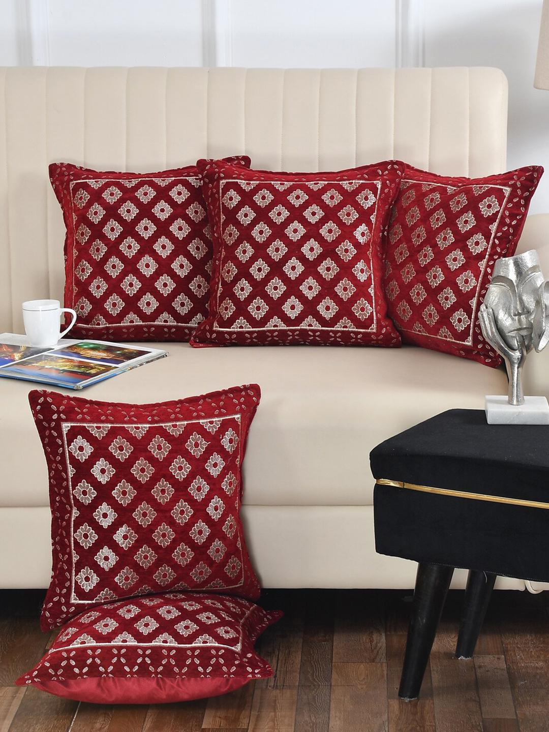 Buy DECOMIZER Diamond Maroon 5 Pieces Jacquard Ethnic Motifs Square ...