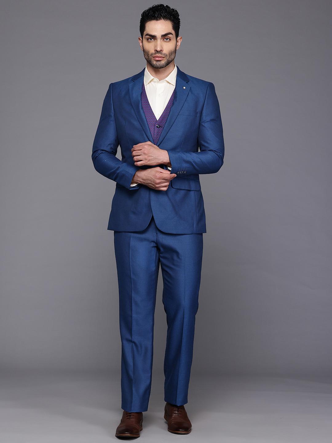 Buy Raymond Woven Design Contemporary Fit Notched Lapel 3 Piece Suit ...