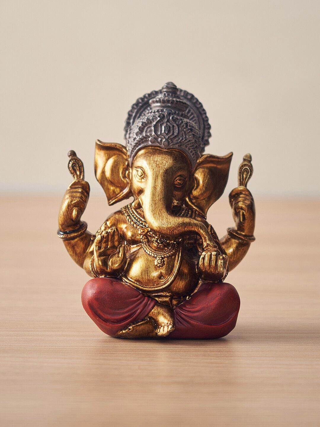 Buy Pure Home And Living Sitting Ganesha Red Polyresin Glossy Prayer ...
