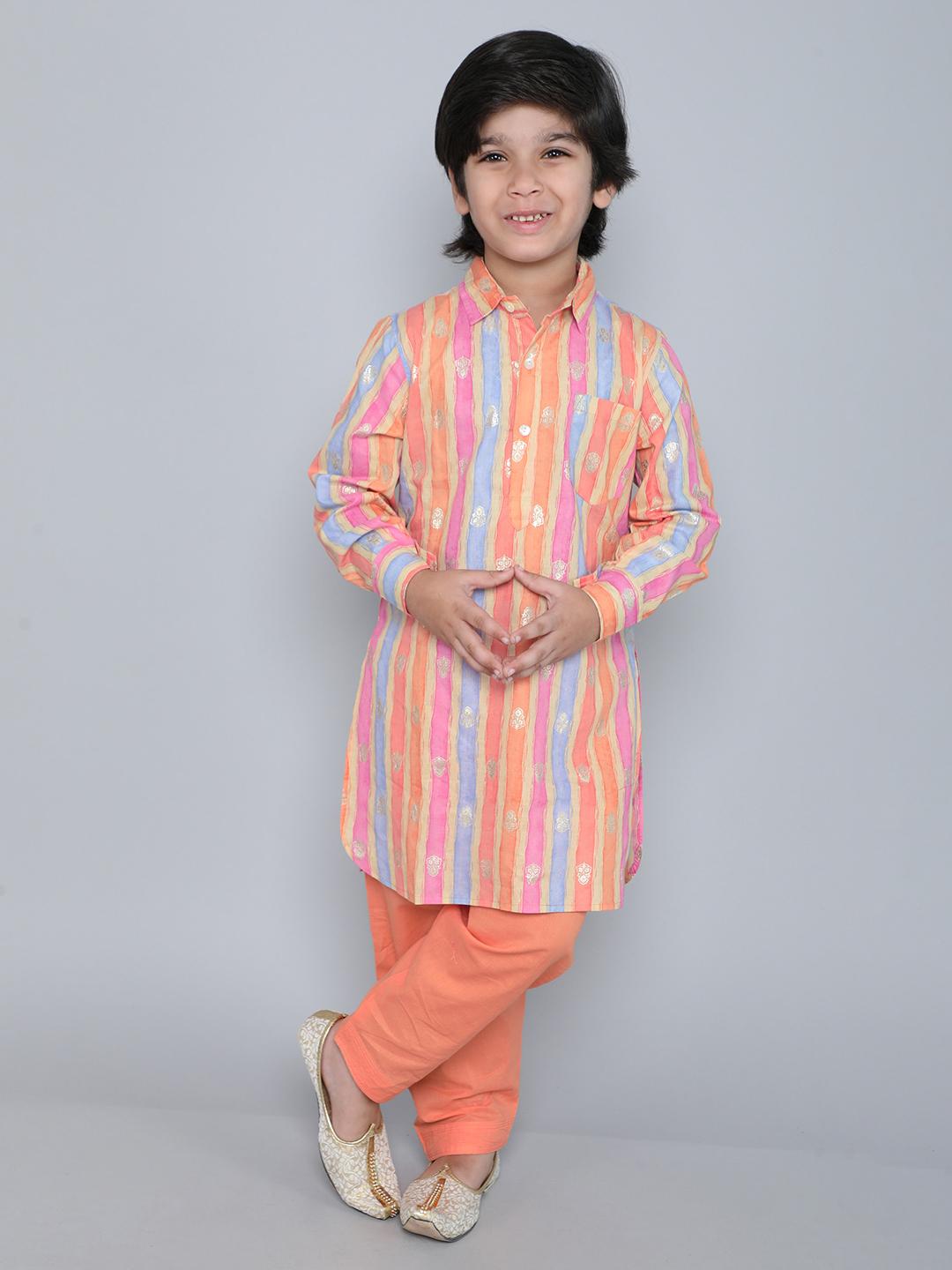 Buy The Magic Wand Boys Striped Shirt Collar Kurta And Pyjamas - Kurta ...