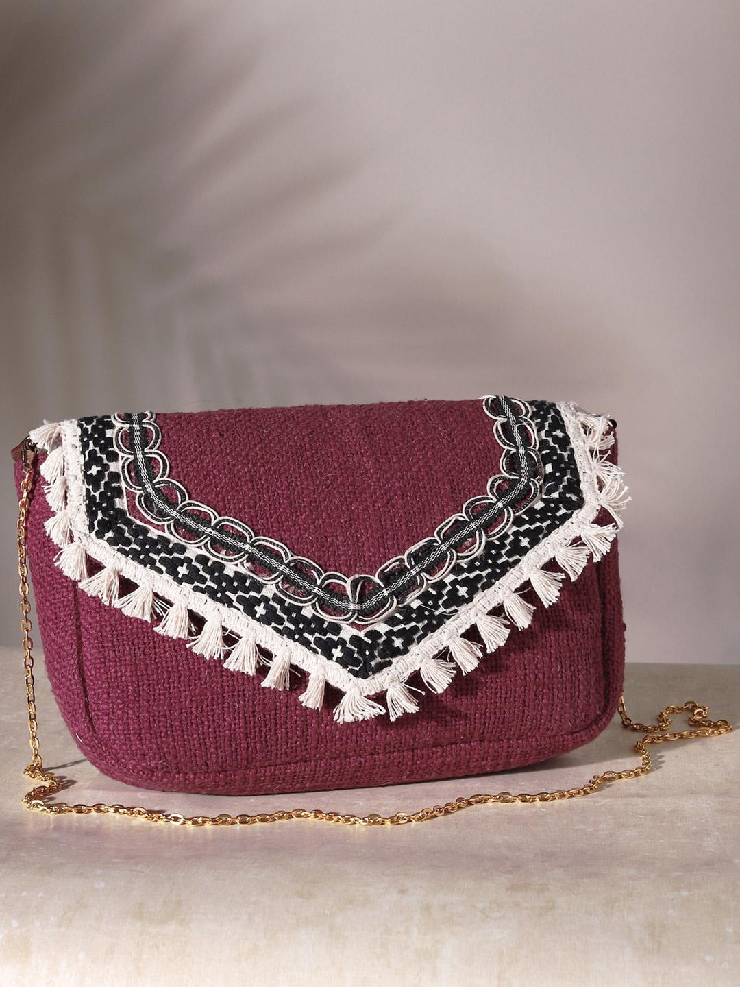 Buy DEEBACO Textured Tasselled Laced Structured Sling Bag - Handbags ...