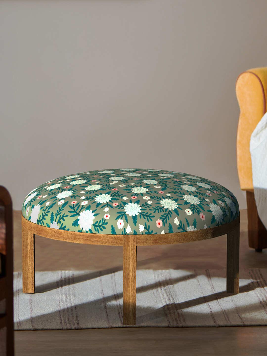 Buy Chumbak Bohemian Green & White Printed Spring Marigold Ottoman ...