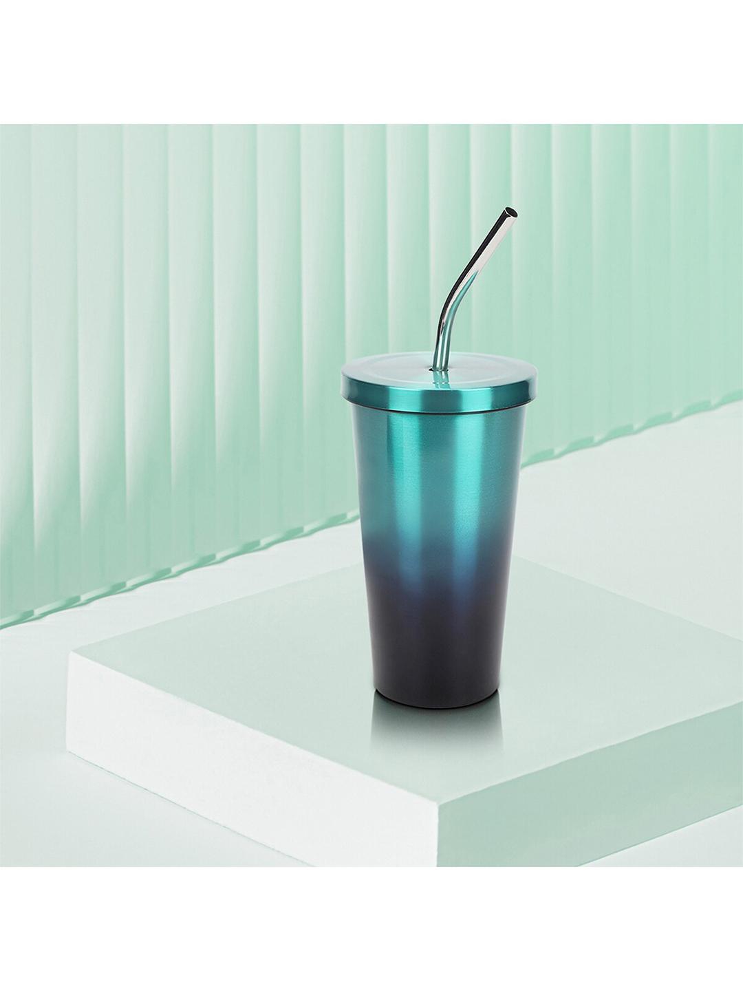 Buy Anko Green Solid Stainless Steel Matte Cup With Straw 520 ML - Cups ...