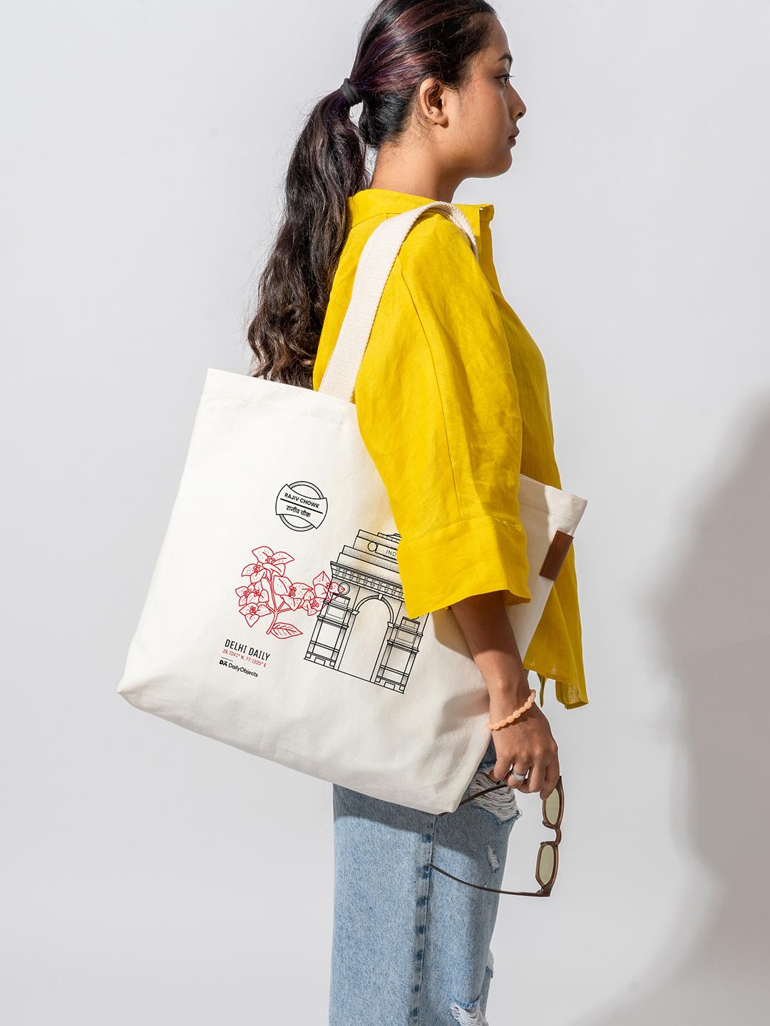 Buy DailyObjects Delhi City Printed Shopper Cotton Tote Bag - Handbags ...