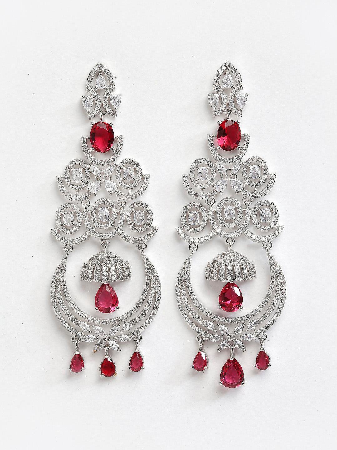 Buy DressBerry Red Rhodium Plated American Diamond Contemporary Drop ...