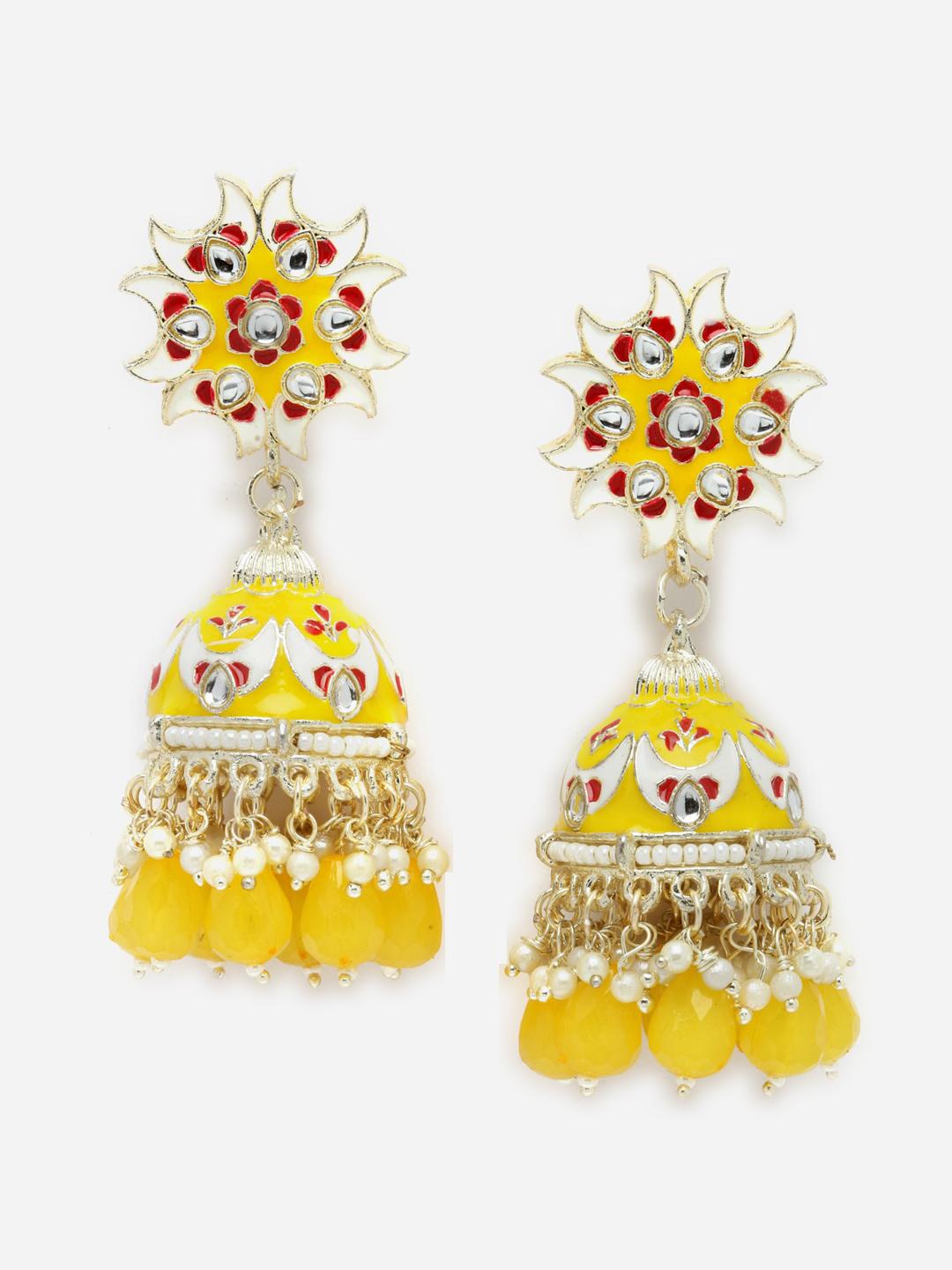 Buy Anouk Gold Plated Dome Shaped Kundan Studded & Beaded Jhumkas ...