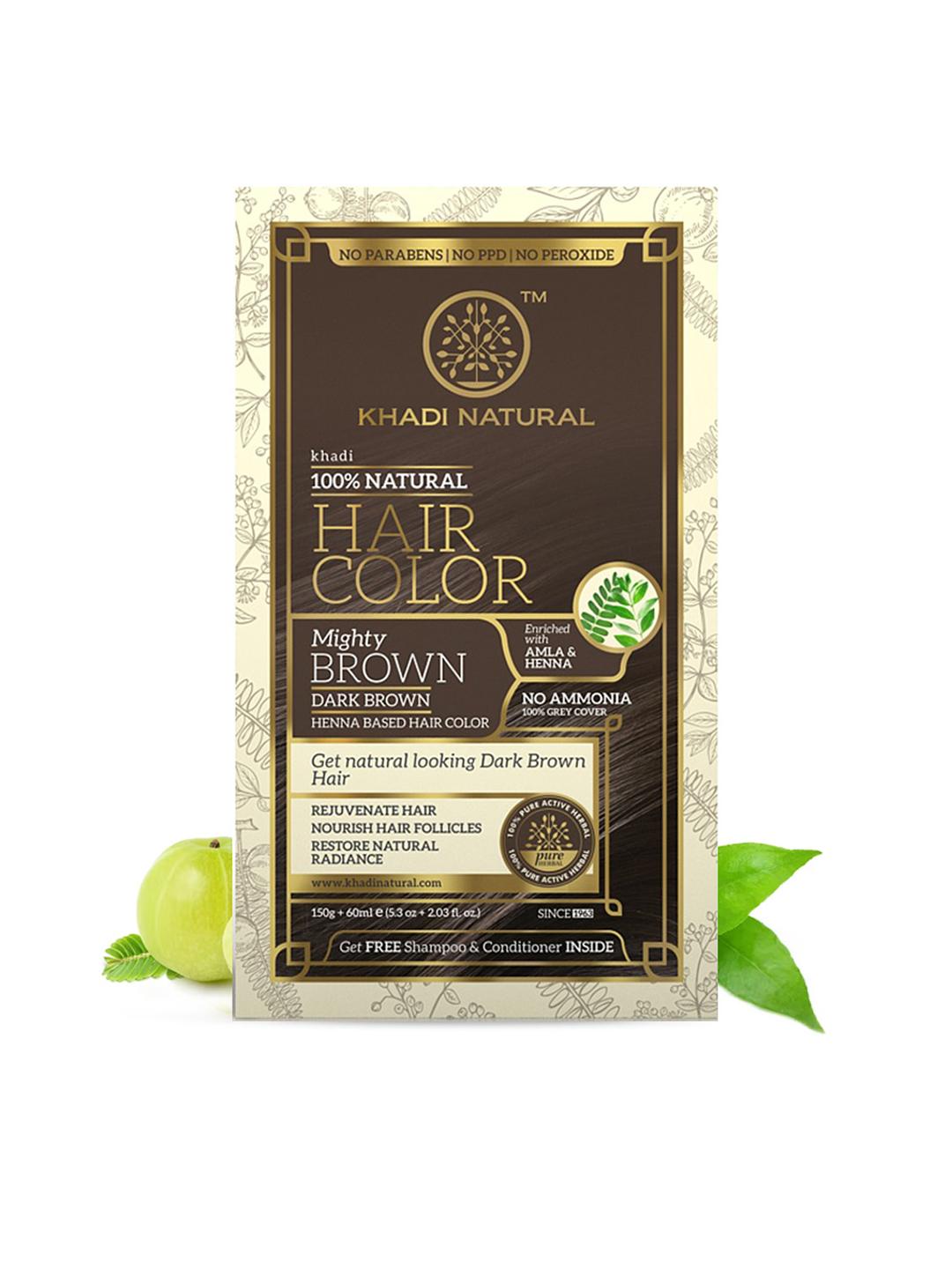 Buy Khadi Natural Mighty Brown Hair Colour With Care Pack 150g + 60ml ...
