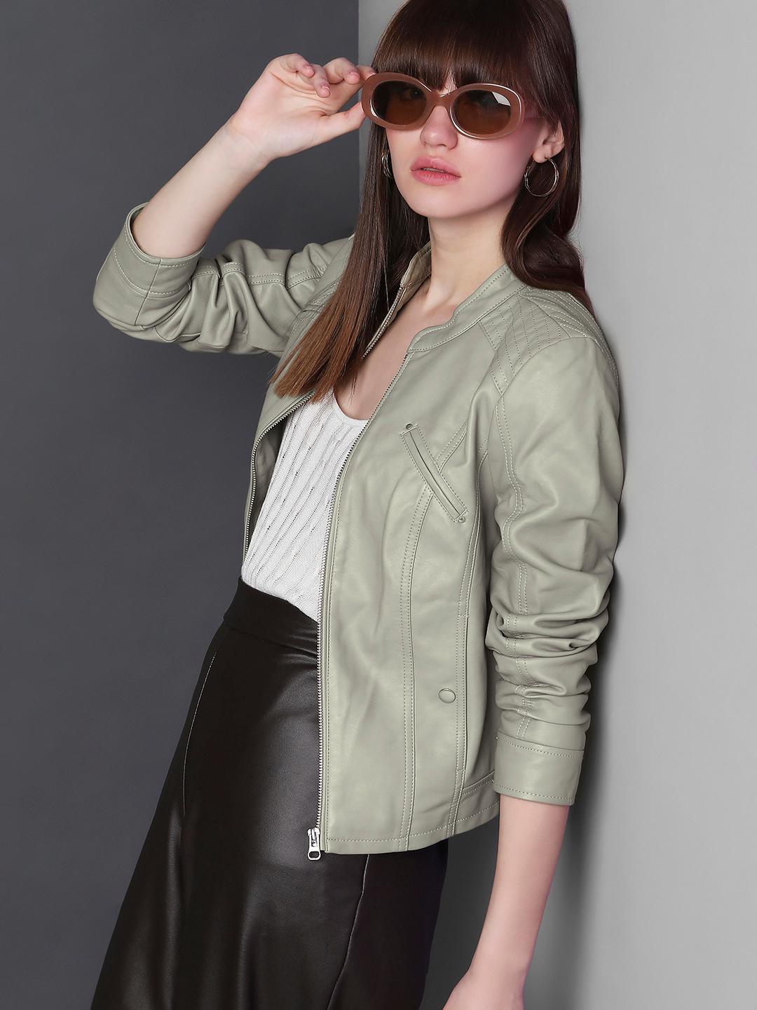Buy Vero Moda Mandarin Collar Leather Jacket - Jackets for Women ...
