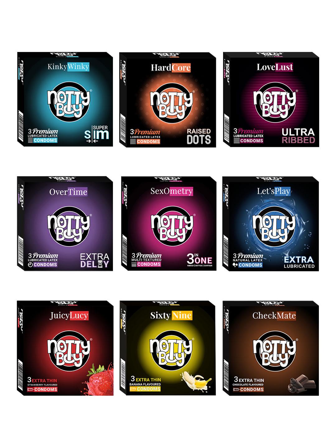 Buy NoTTy Boy Set Of 9 Ribbed Flavoured Condoms 3 Pieces In Each Box - Condoms for Men 24284006 ...