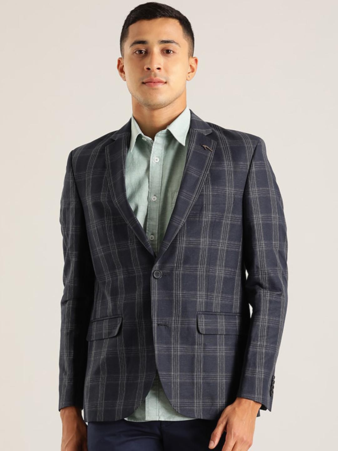 Buy Indian Terrain Checked Linen Single Breasted Blazer - Blazers for ...
