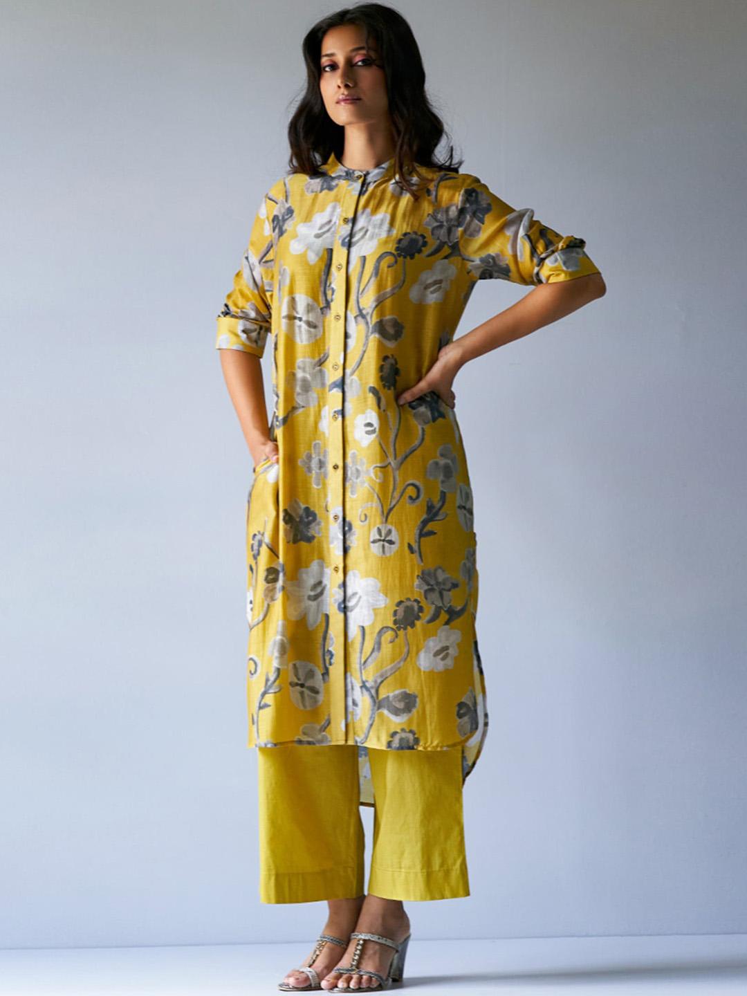 Buy Ganga Floral Printed Regular Straight Kurta With Palazzos - Kurta ...