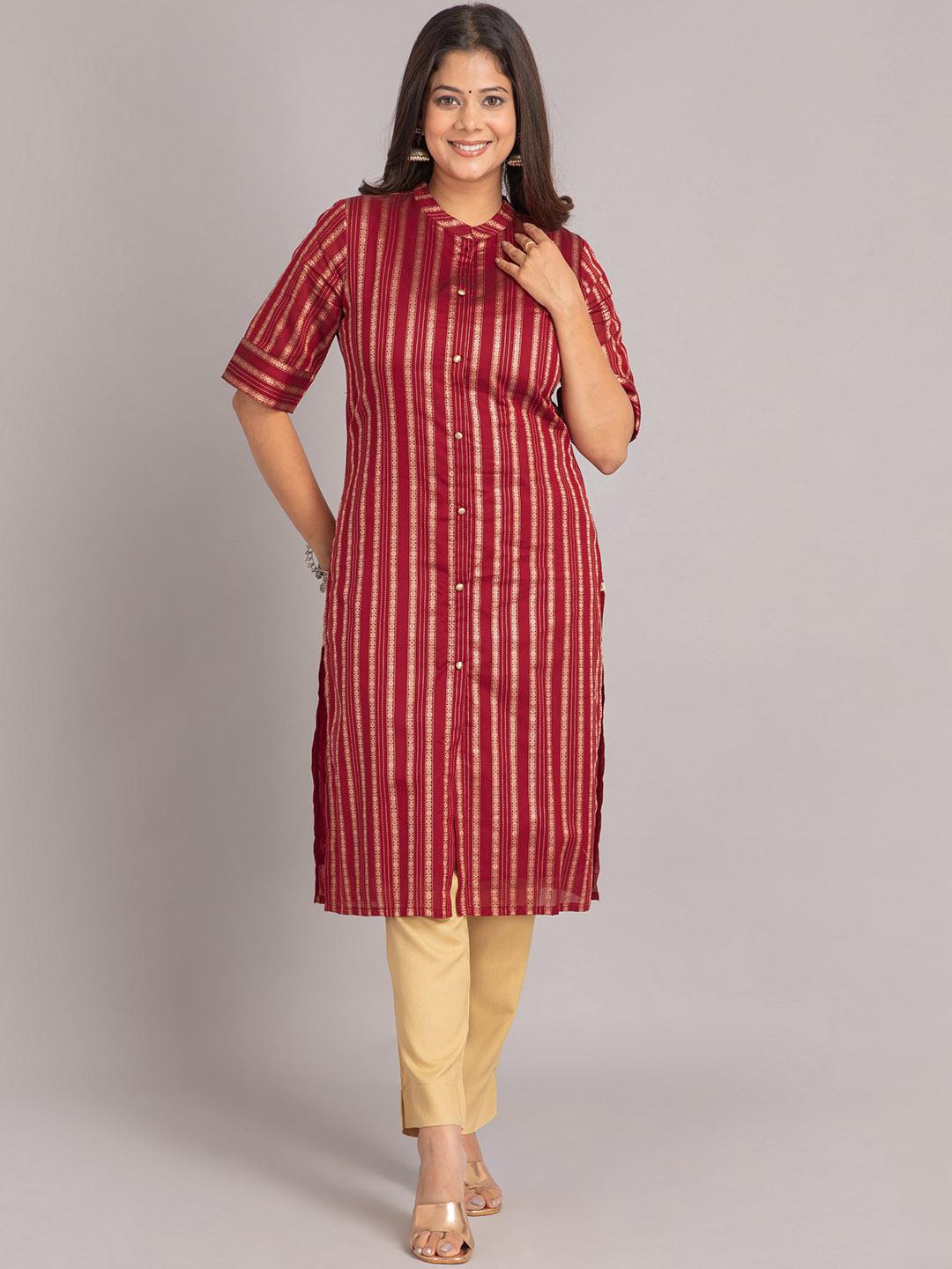 Buy SUTI Ethnic Motifs Woven Design Mandarin Collar Cotton Straight ...