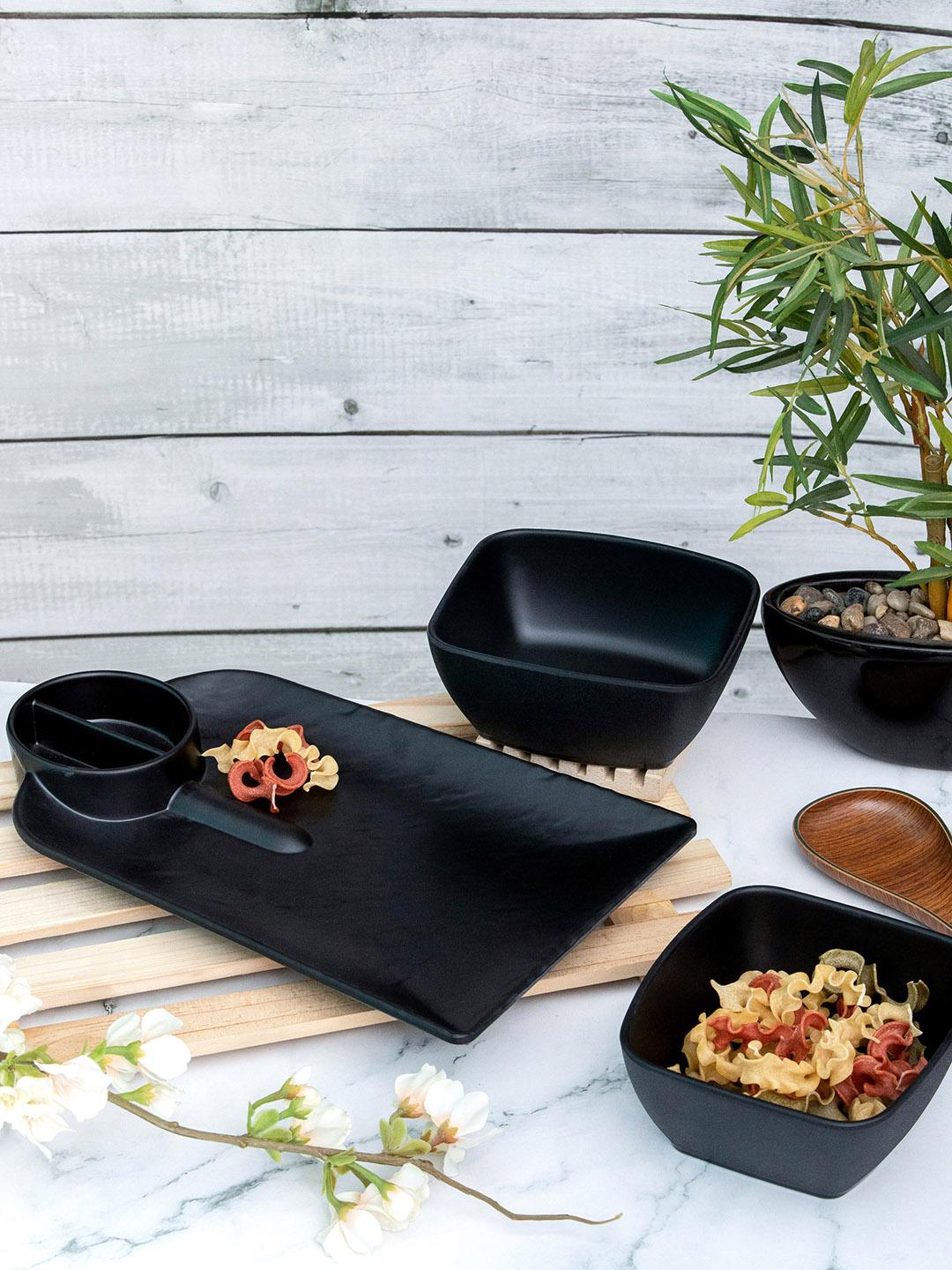 Buy Servewell Spade Spade Matte Black 3 Pieces Food Platter With Veg ...