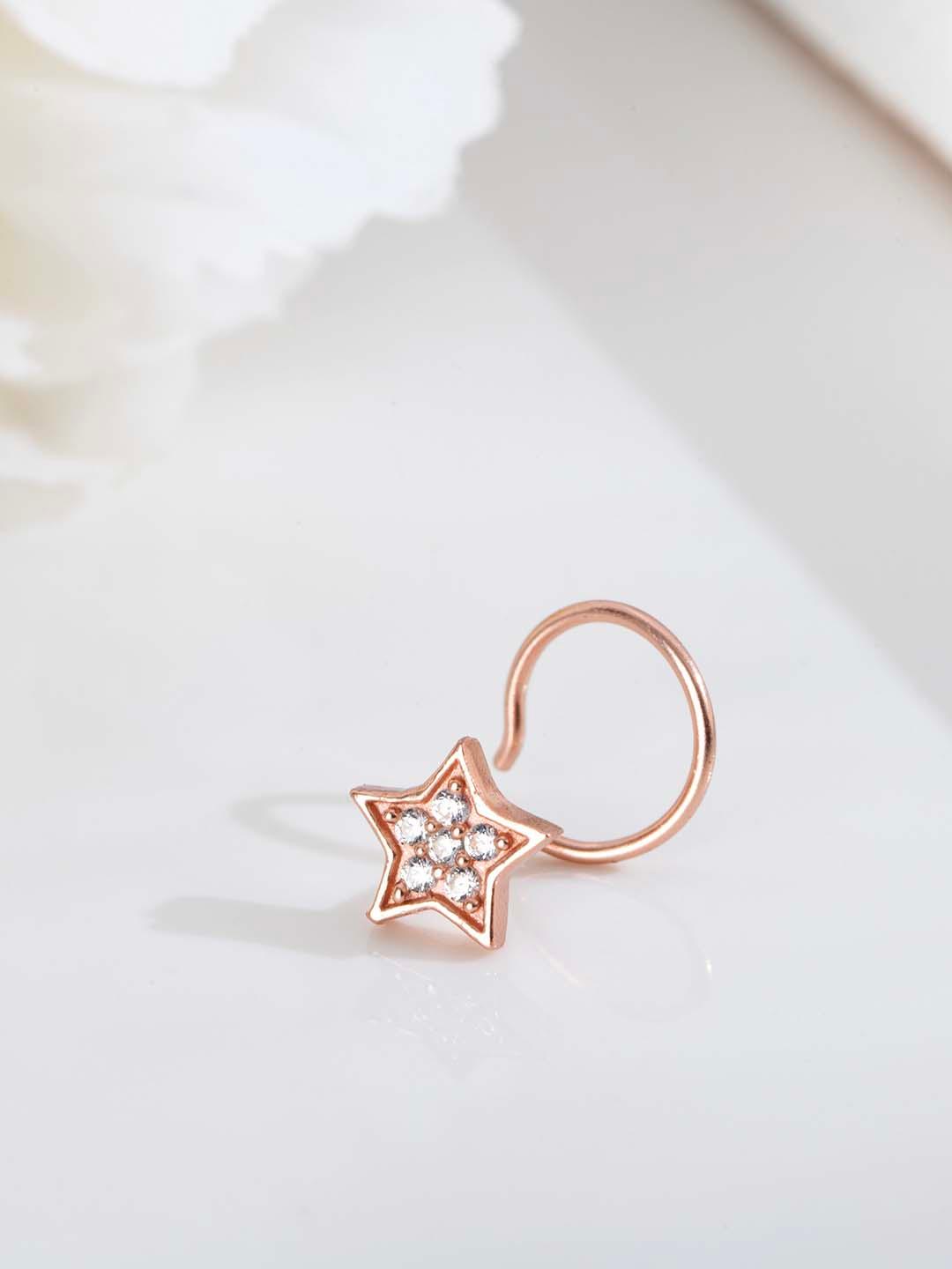 Buy Zavya Women Rose Gold Plated CZ Studded Sterling Silver Star Shaped ...