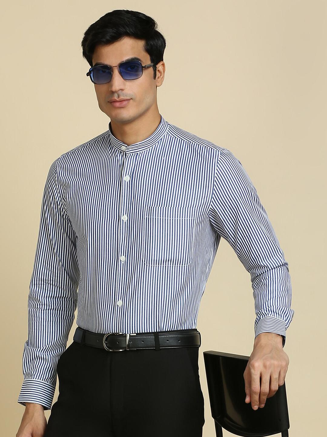 Buy INVICTUS Original Slim Fit Striped Band Collar Formal Shirt ...