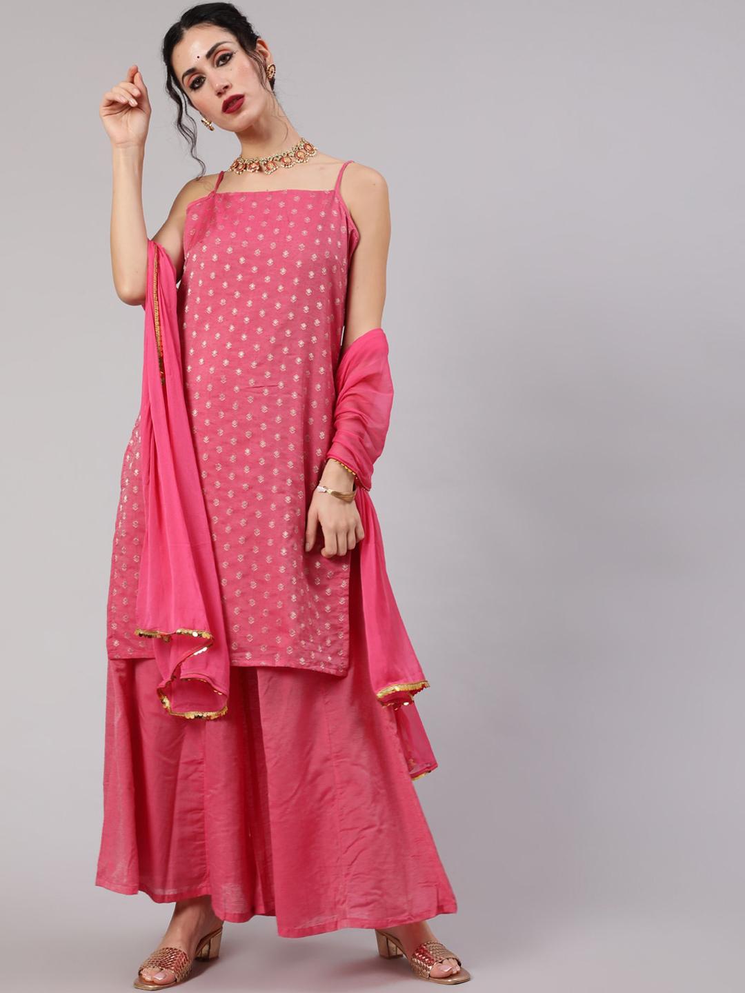 Buy AKS Ethnic Motifs Woven Design Shoulder Straps Straight Kurta With ...