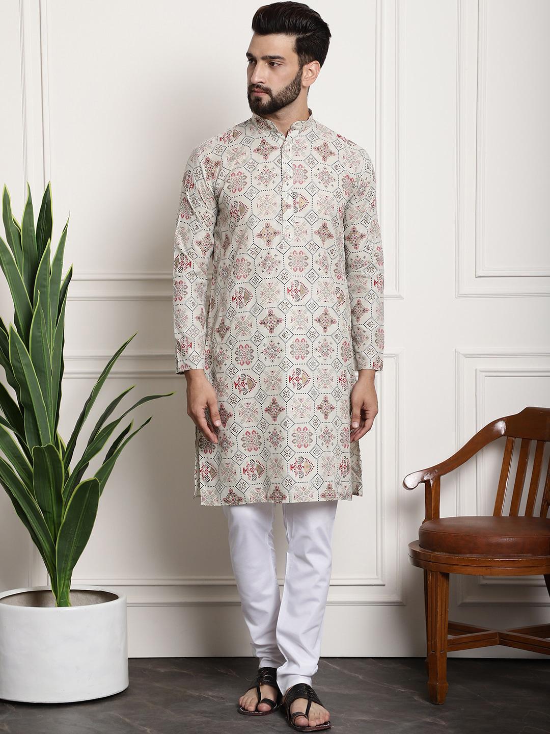 Buy SOJANYA Ethnic Motifs Printed Band Collar Straight Kurta With ...