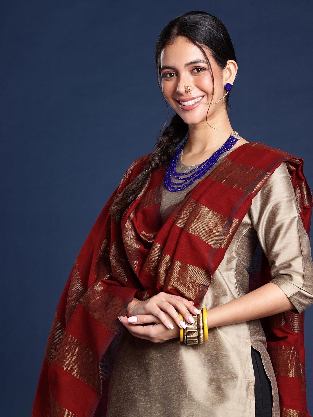 Buy Taavi Striped Woven Design Pure Cotton Dupatta - Dupatta for Women ...
