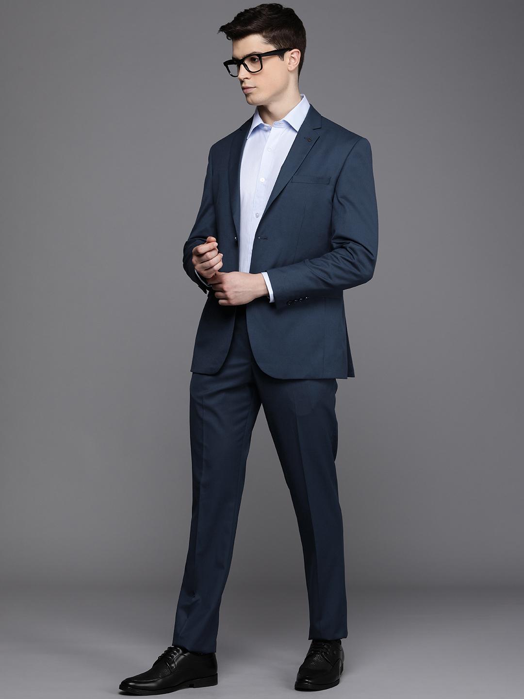 Buy Louis Philippe Self Design Slim Fit Single Breasted Two Piece ...