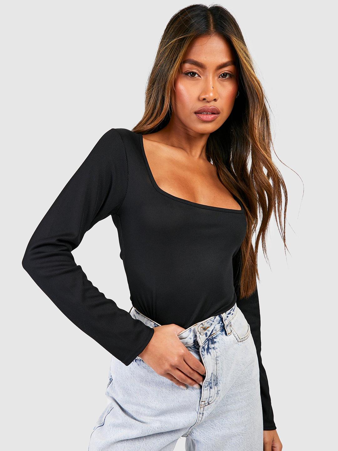 Buy Boohoo Ribbed Square Neck Fitted Top - Tops for Women 24404018 | Myntra