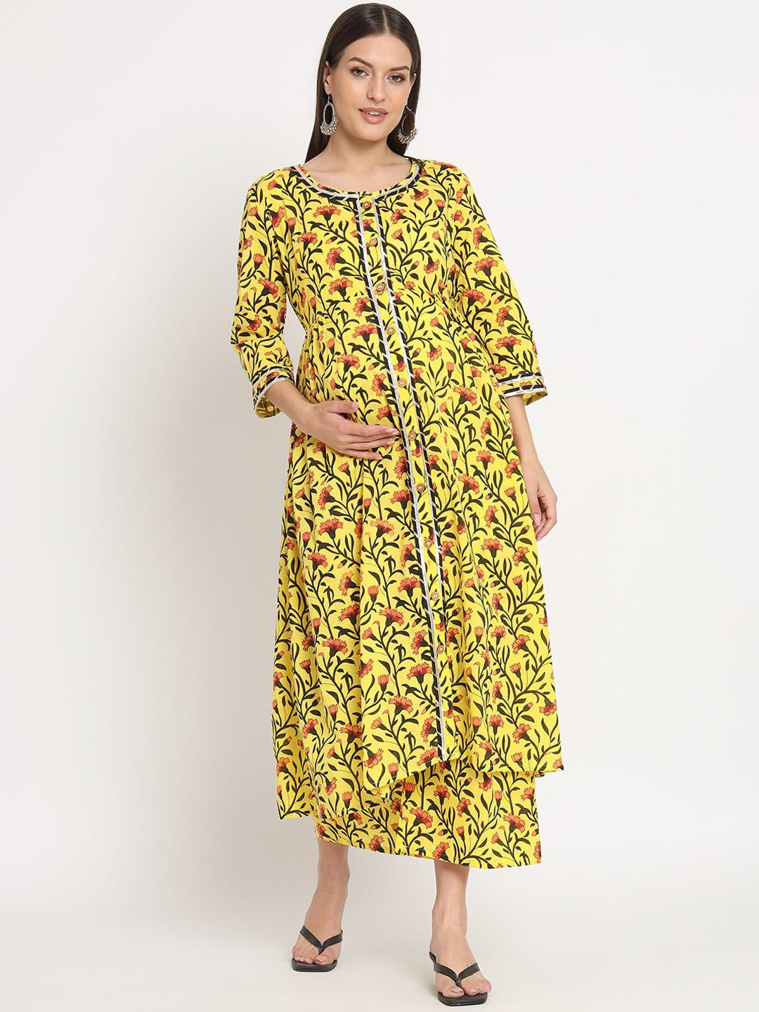 Buy Aujjessa Floral Printed Regular Gotta Patti Pure Cotton Maternity ...