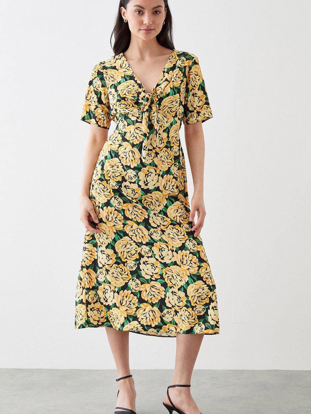 Buy DOROTHY PERKINS Petite Knotted Detail Floral Print A Line Midi ...