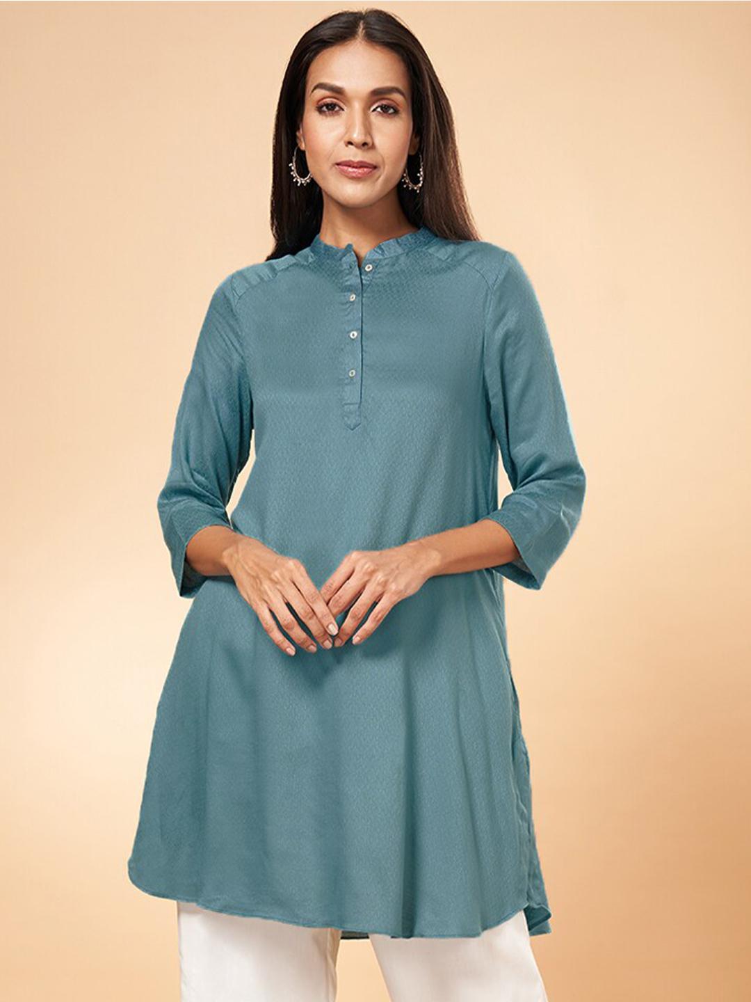 Buy Marigold Lane Self Design Mandarin Collar Tunic - Tunics for Women ...