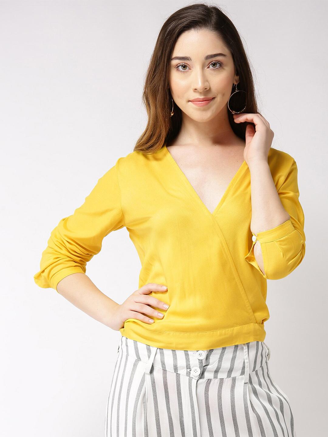 Buy Sera Yellow V Neck Long Sleeves Wrap Top - Tops for Women 24465572 ...
