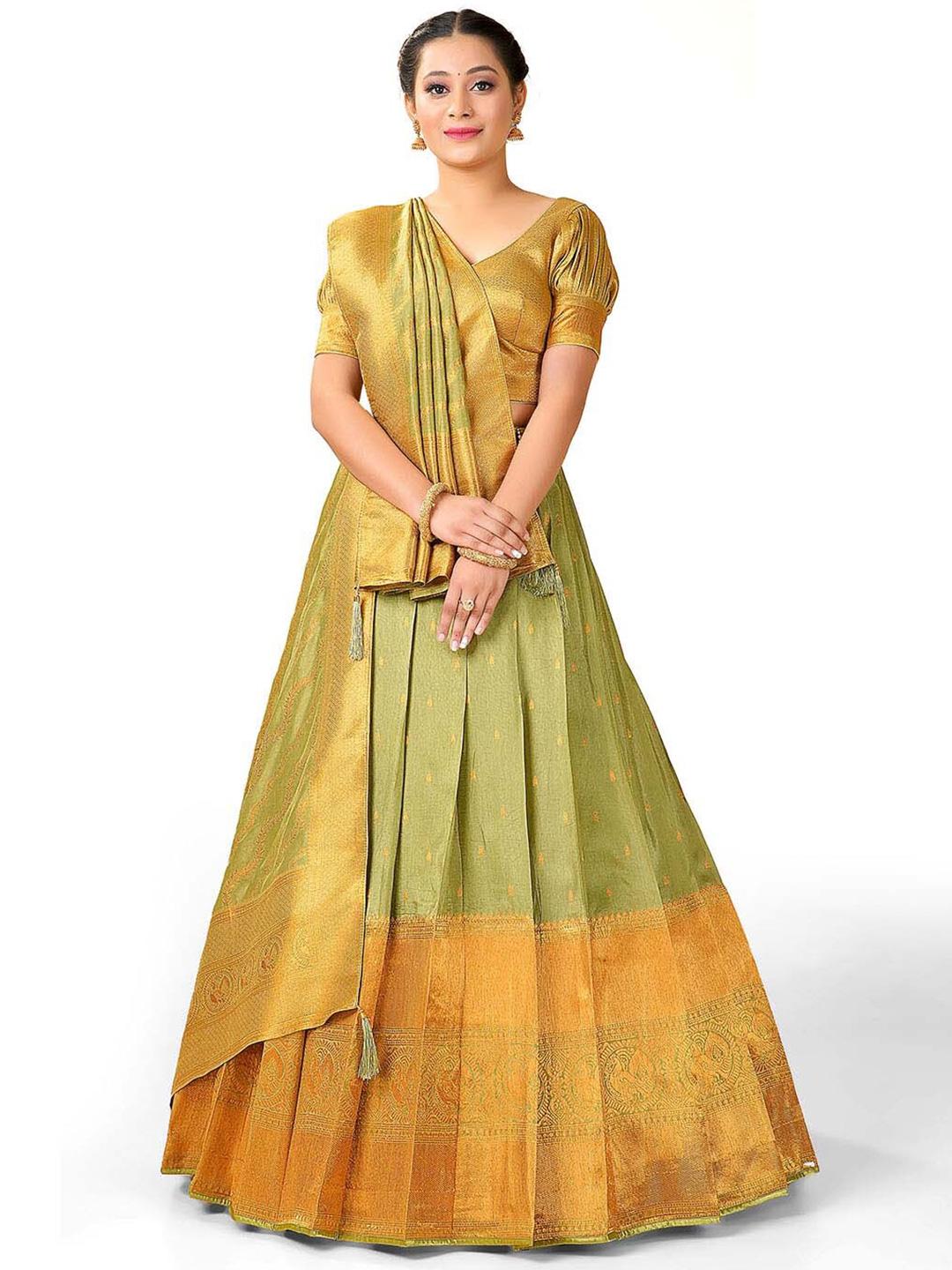 Buy HALFSAREE STUDIO V Neck Zari Unstitched Lehenga Choli With Dupatta ...