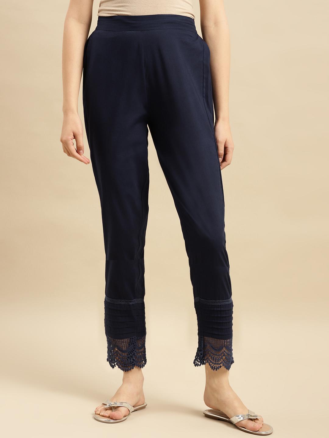 Buy Rangita Women Pencil Slim Fit Plain Pure Cotton Ethnic Trousers ...